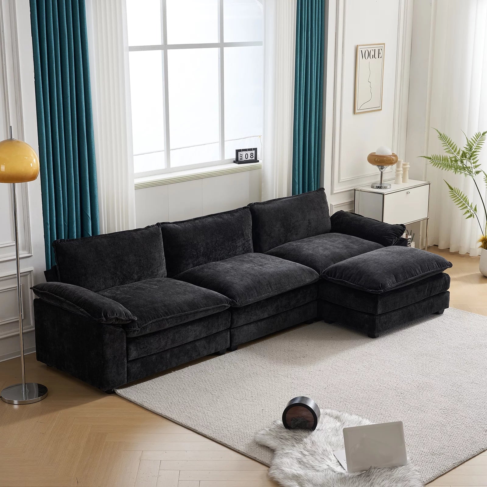 Black plush couch store